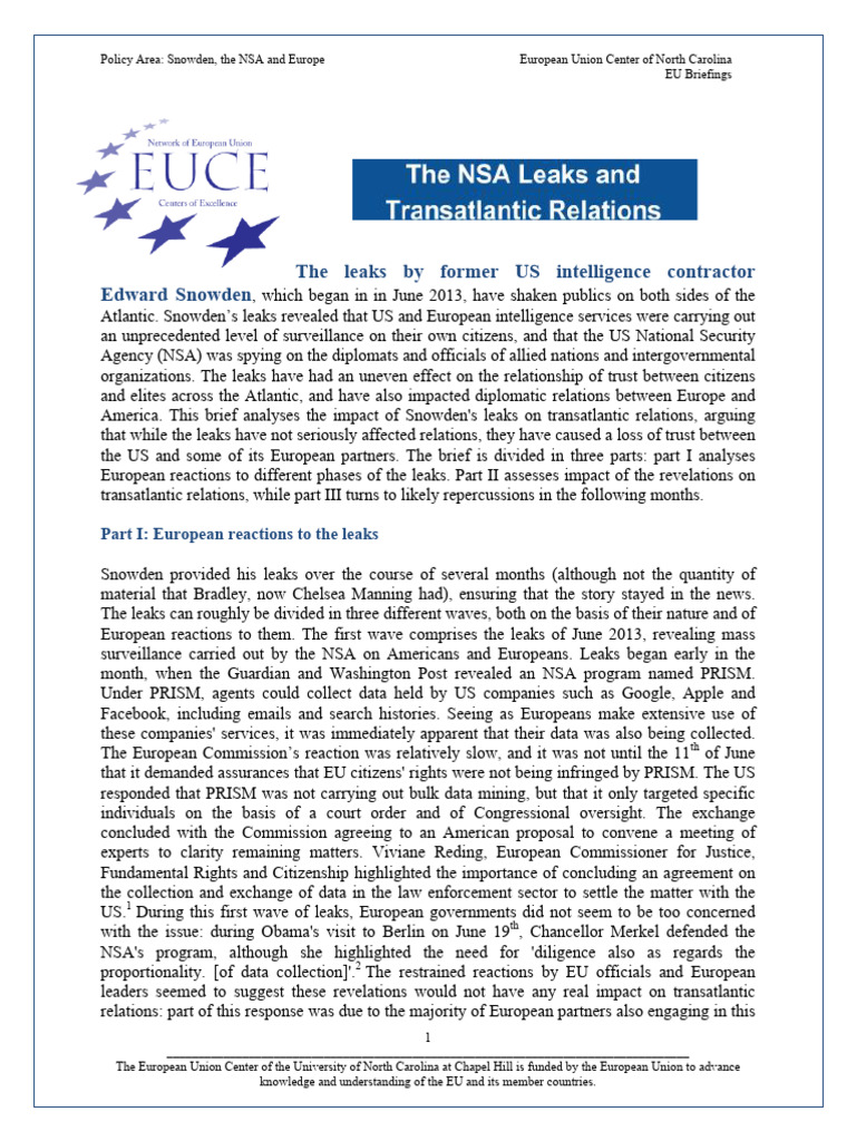 Brief NSA Leaks Transatlantic Relations 2014 | PDF | Edward Snowden ...
