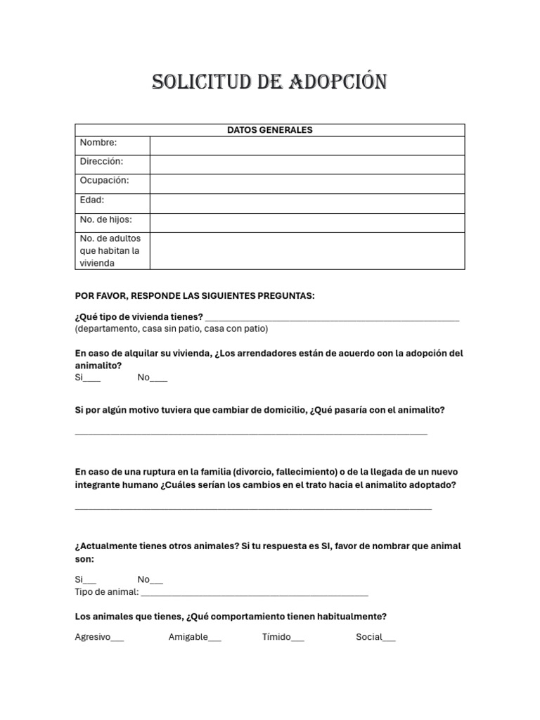 Solicitud de Adopción | PDF | Adopción