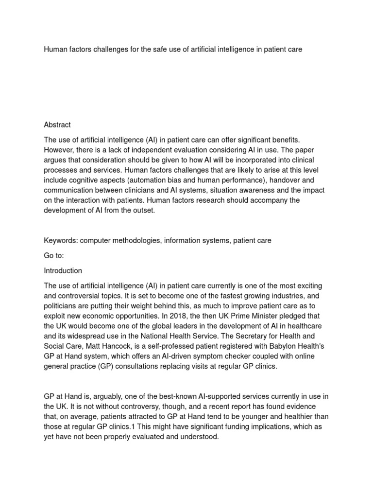 Human Factors Challenges For The Safe Use of Artificial Intelligence in ...