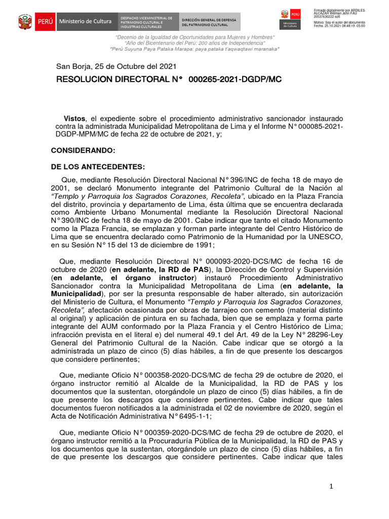 Rdn° 265-2021-Dgdp-Vmpcic-Mc | PDF | Multa (pena)