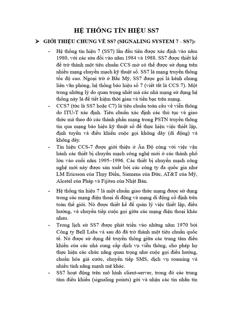 HỆ THỐNG TÍN HIỆU SS7 | PDF