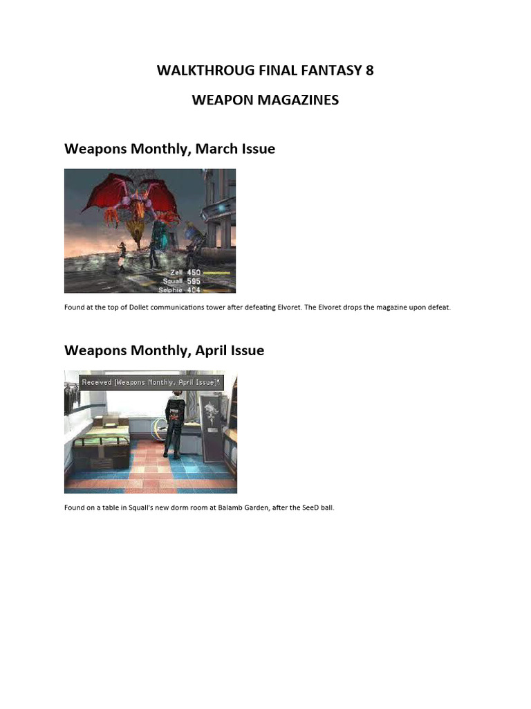 Walkthroug Final Fantasy 8 Weapon Magazines | PDF