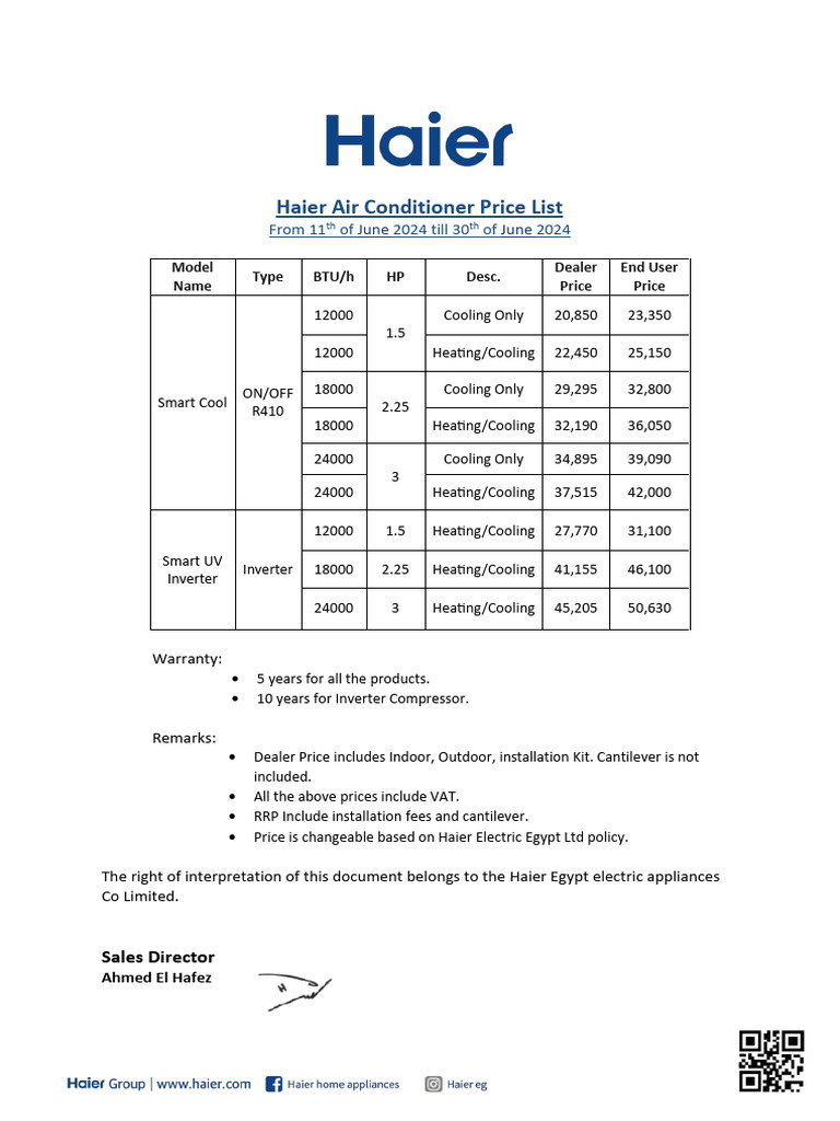 Haier AC 11 June-2024 Price List | PDF