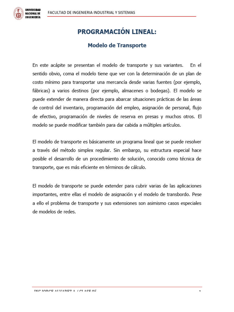 Clase 05 Metodo Transporte-Alumno | PDF | Transporte | Programación lineal
