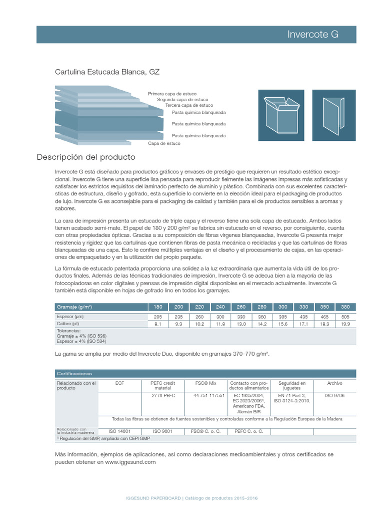 Invercote G Es | PDF | Papel | Materiales de construcción
