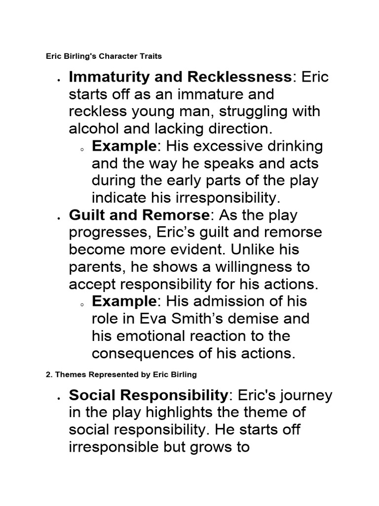 Eric Birling | PDF | Guilt (Emotion) | Psychological Concepts