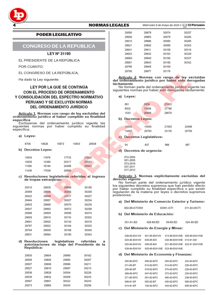 Ley 31190 LP | PDF | Ciencias Políticas | Gobierno