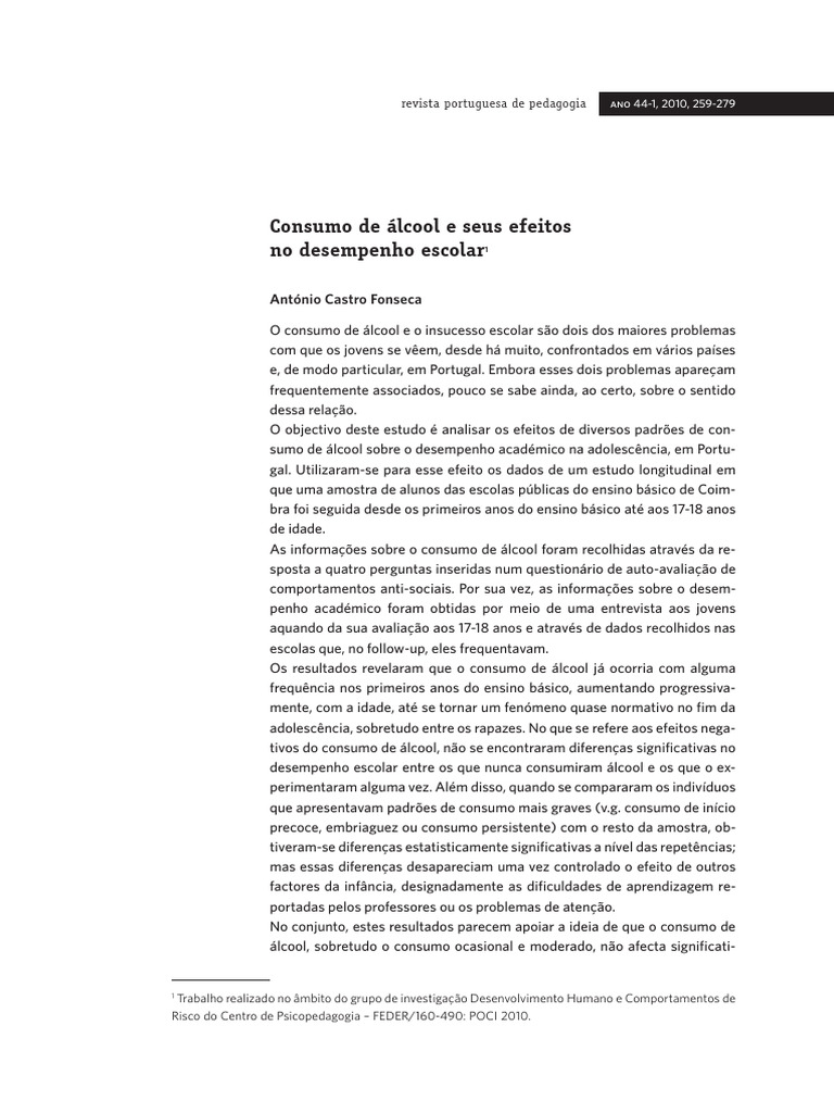 Efeitos do Álcool no Desempenho Escolar | PDF | Bebidas alcoólicas ...
