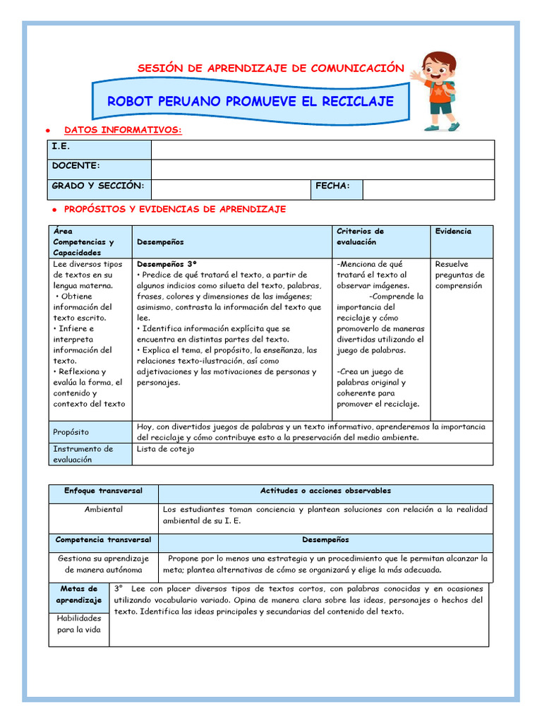 3° Ses Comu Lun 3 Robot Reciclaje Turisticos 933623393 Prof Yessenia ...