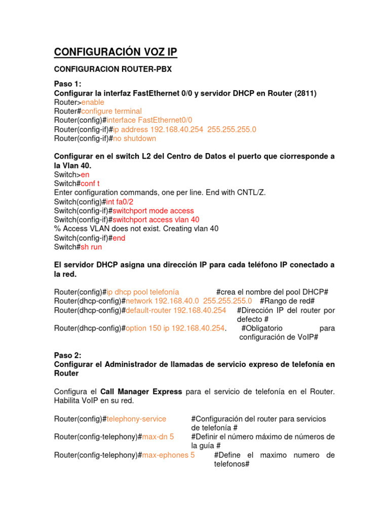 COMANDOS CONFIGURACIÓN VOZ IP (VoIP) EN CISCO | PDF | Dirección IP | Transmisión de datos
