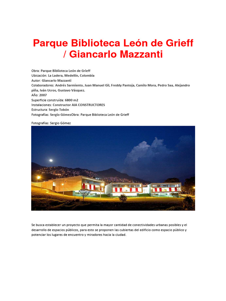 14 Parque Biblioteca León de Grieff | PDF