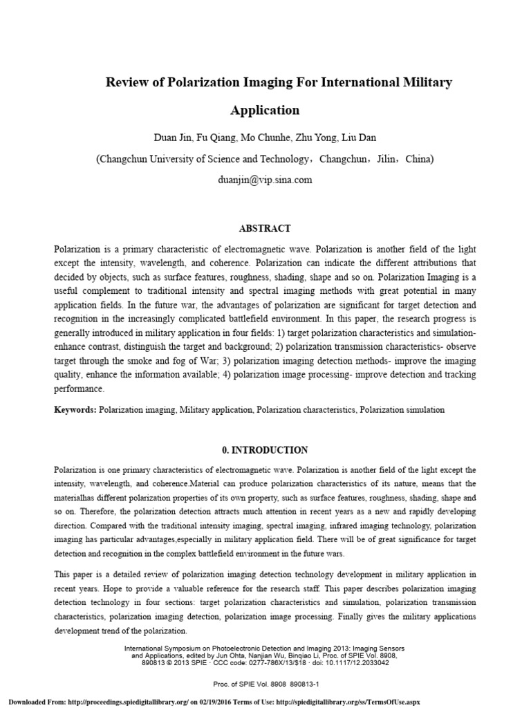 Review Of Polarization Imaging For International Military Application Pdf Infrared