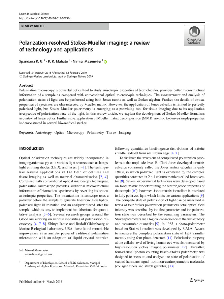 Polarization-Resolved Stokes-Mueller Imaging A Review of Technology and ... Polarization-Resolved Stokes-Mueller Imaging A Review of Technology and ...