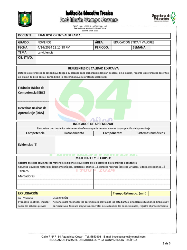 Plan de clase 6 ética G09 | PDF | Violencia | Moralidad