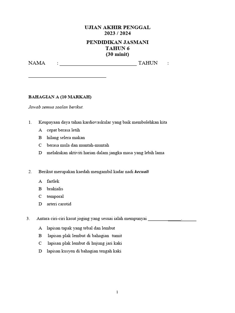 Set 1 PJPK Akhir Tahun TH6 | PDF