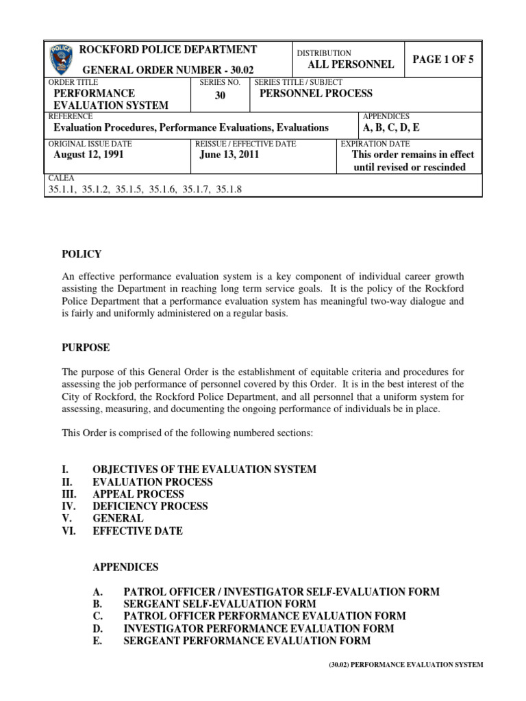 Rockford Police Dept Performance Evaluations | PDF | Performance ...