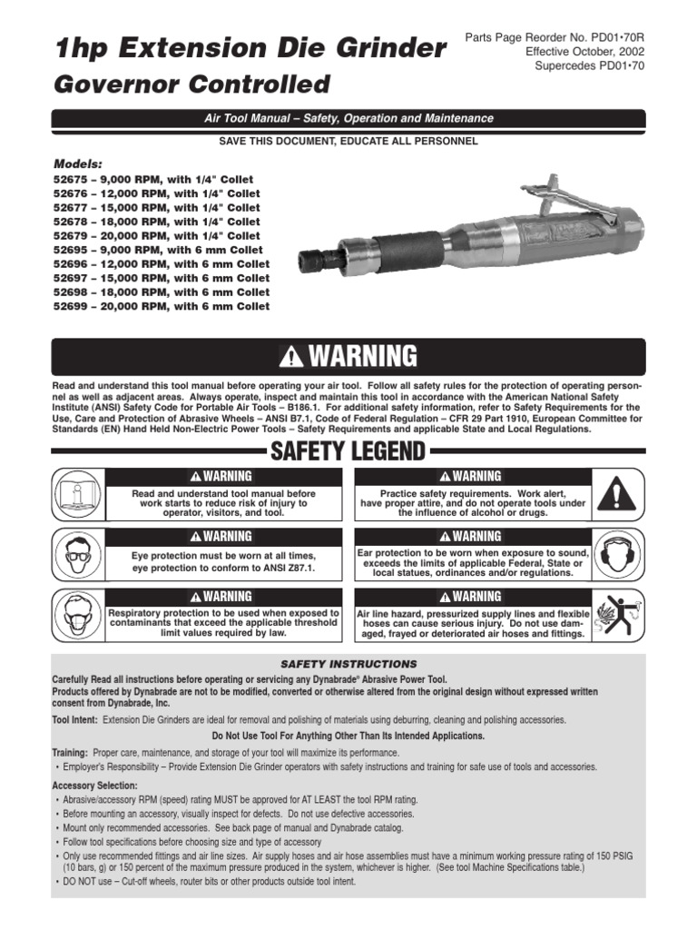 Dynabrade 52697 1hp Grinder | PDF | Bearing (Mechanical) | Valve