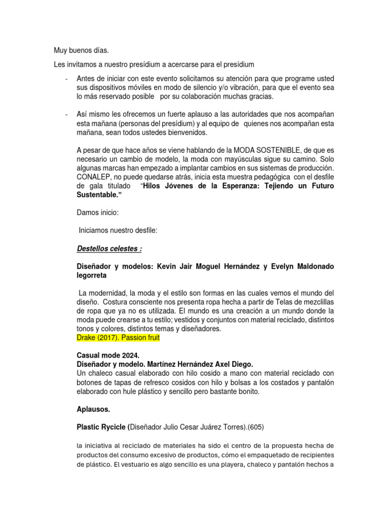 Guión de La Muestra | PDF | Reciclaje | Moda