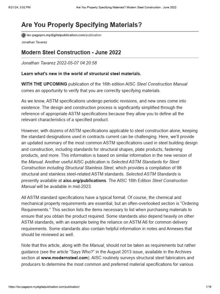 Are You Properly Specifying Materials - Modern Steel Construction - June 2022-18 | PDF ...