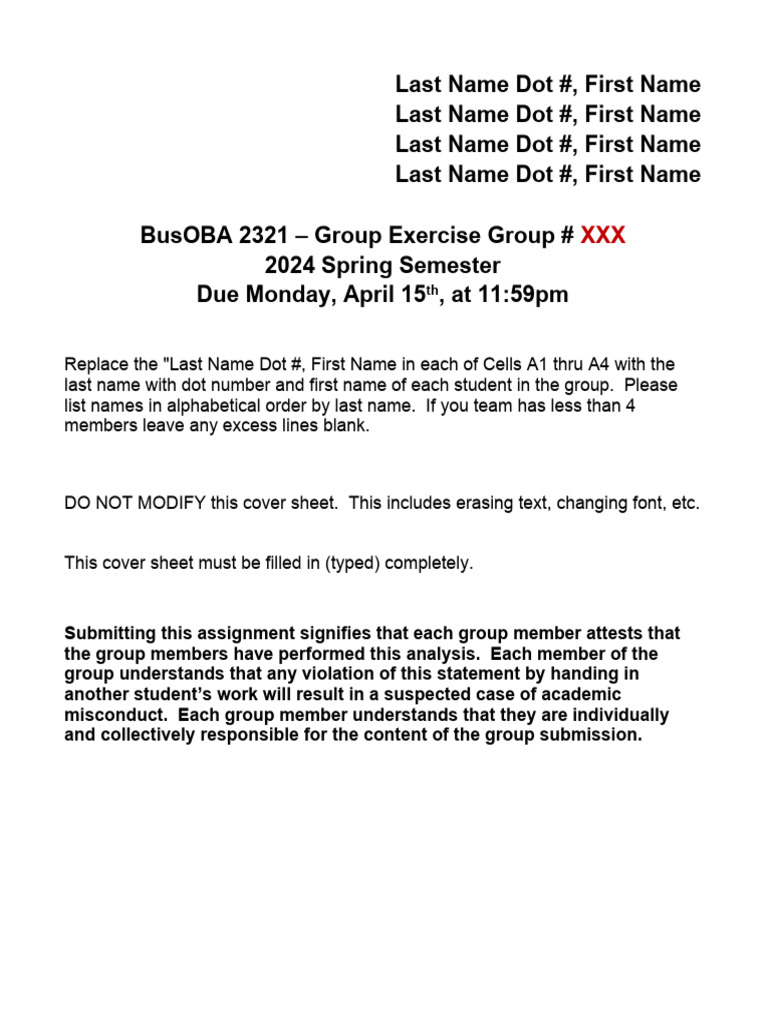 BusOBA 2321 - Group Exercise Template 24SP | PDF | Decision Making | Decision Theory