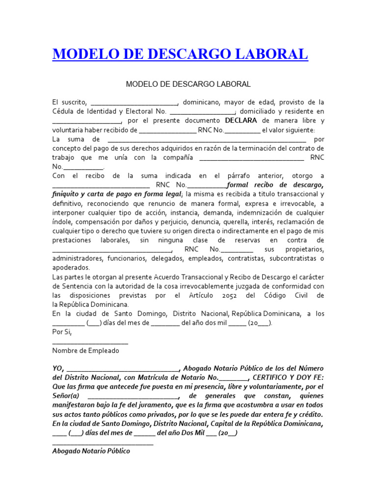 Modelo de Descargo Laboral | PDF | Justicia | Crimen y violencia