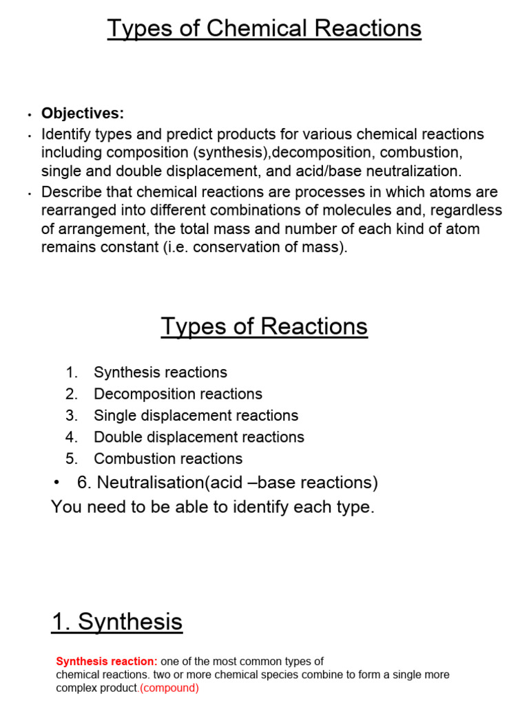 types of reactions | PDF | Chemical Reactions | Combustion