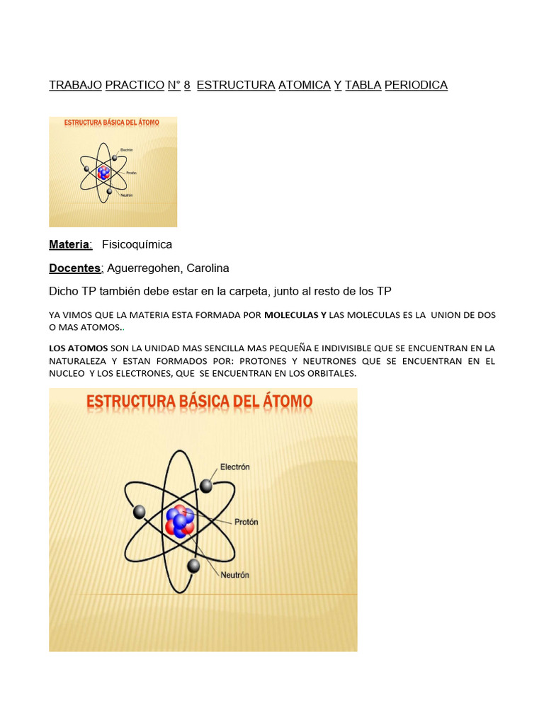 Trabajo Practico #8 Estructura Atomica Y Tabla Periodica: Materia ...