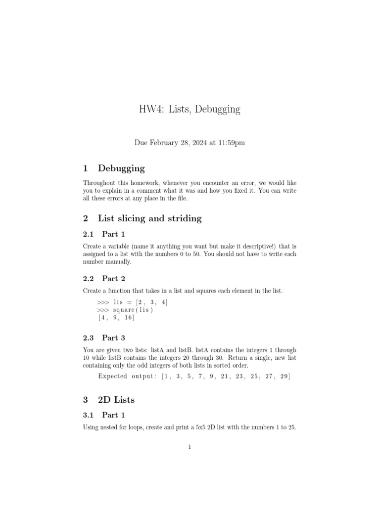 HW4 Lists Debugging-1 | PDF