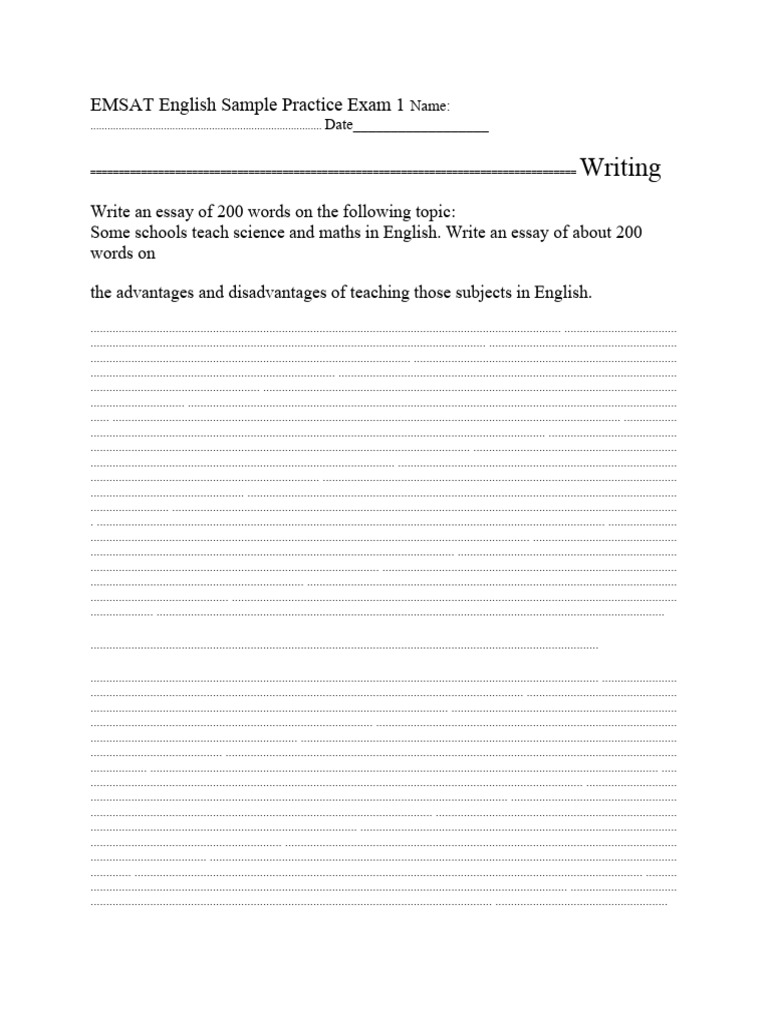 EMSAT English Sample Practice Exam 1 Name | PDF | Educational Stages ...