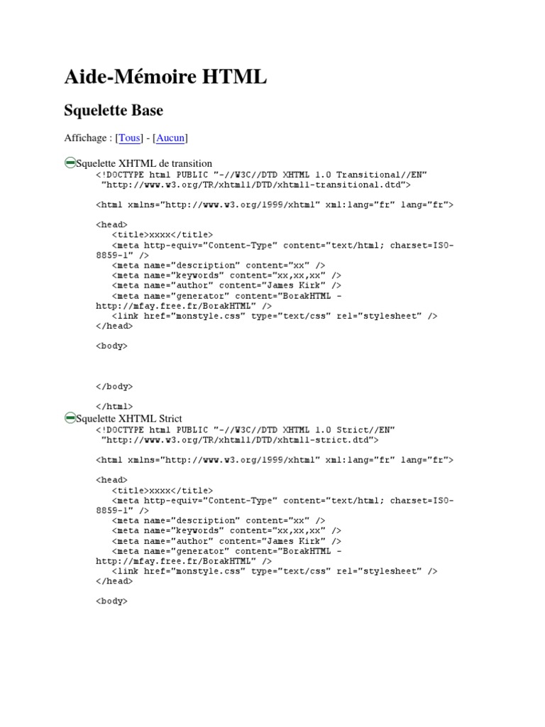 Aide Memoire HTML | PDF | Xhtml | Html