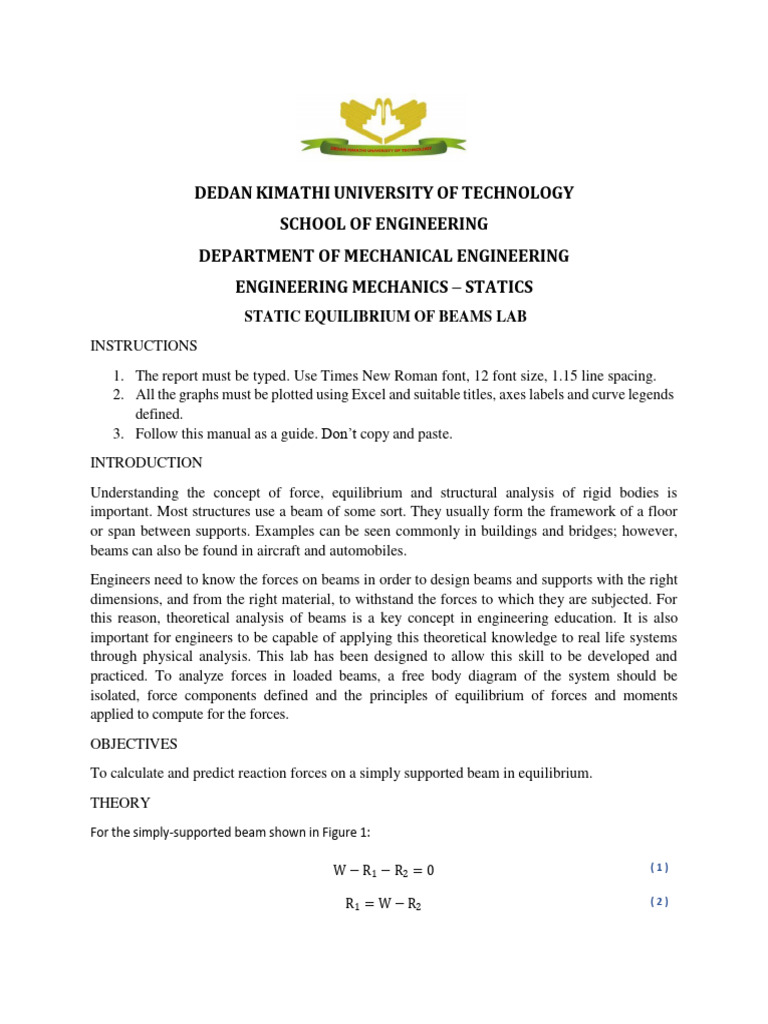 Mechanics Statics Lab | PDF | Force | Experiment