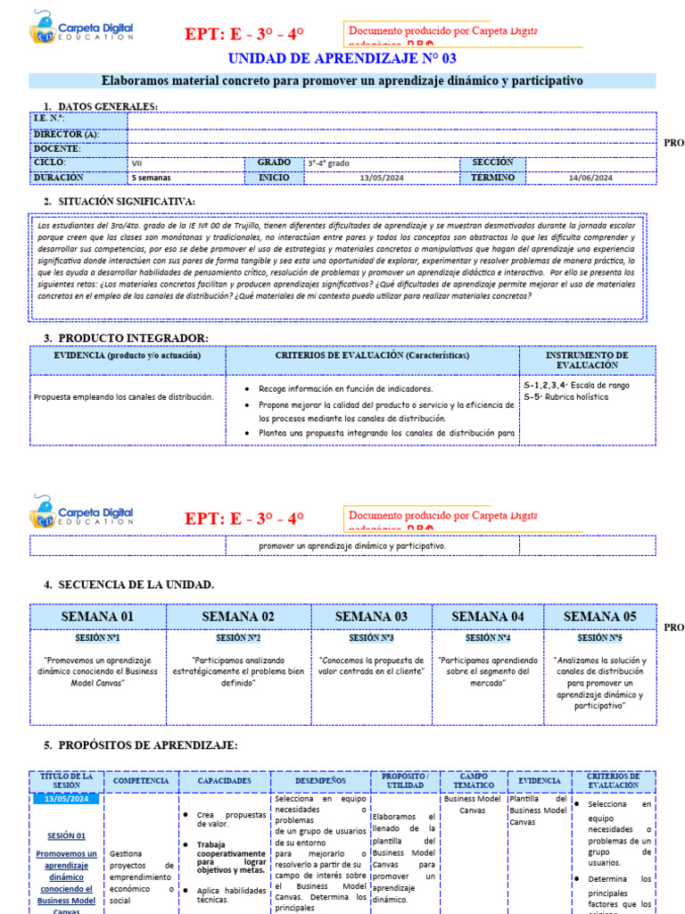 Unidad Didáctica #3 - Ept - 3ro-4to | PDF | Aprendizaje | Evaluación