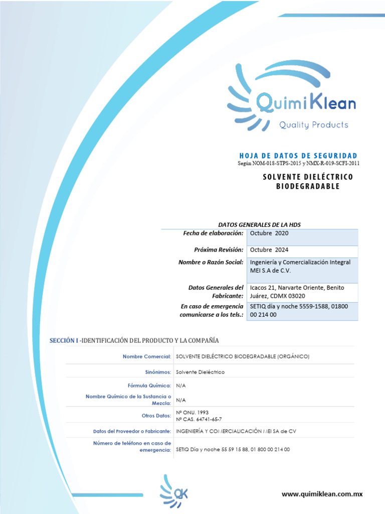 Solvente Dieléctrico Biodegradable: HDS | PDF | Agua | Ventilación ...