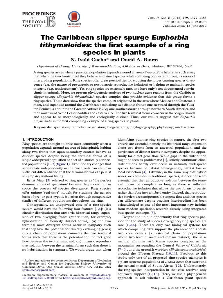 Cacho & Baum (2012) - The First Example of A Ring Species in Plants ...