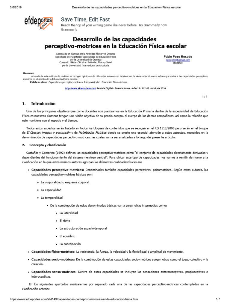Desarrollo de Las Capacidades Perceptivo-Motrices en La Educación ...