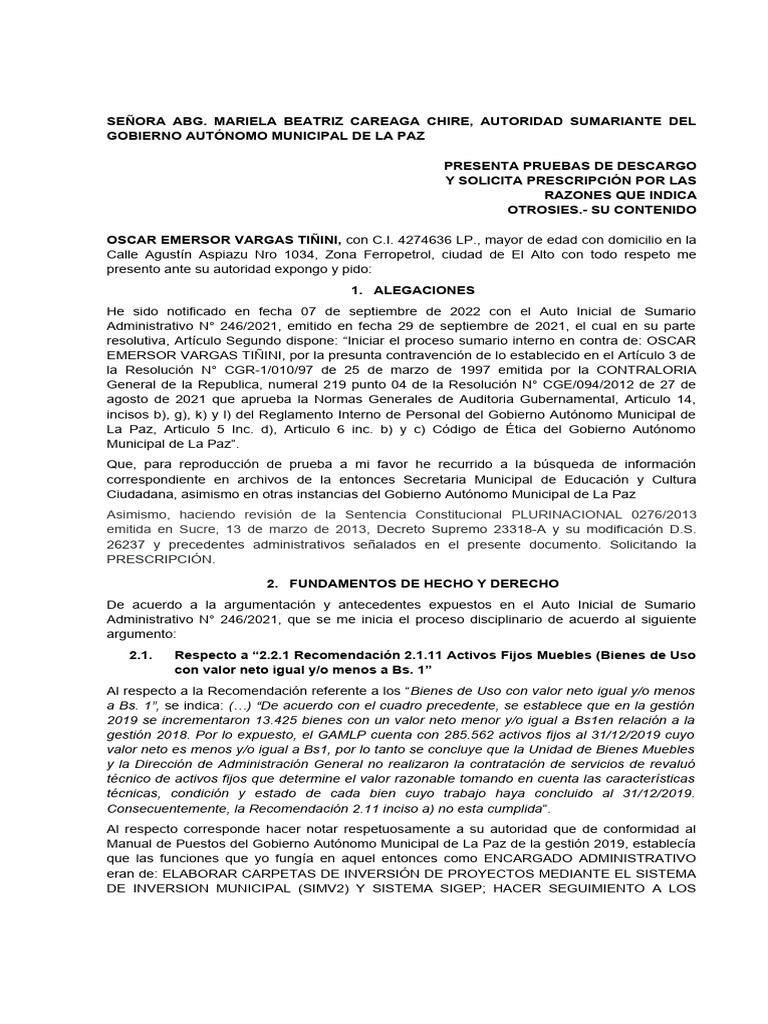 Memorial Oscar | Descargar gratis PDF | Estatuto de limitaciones | Auditoría