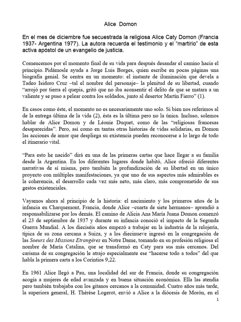 Alice Domon: Martirio y Compromiso Social | PDF | Historia