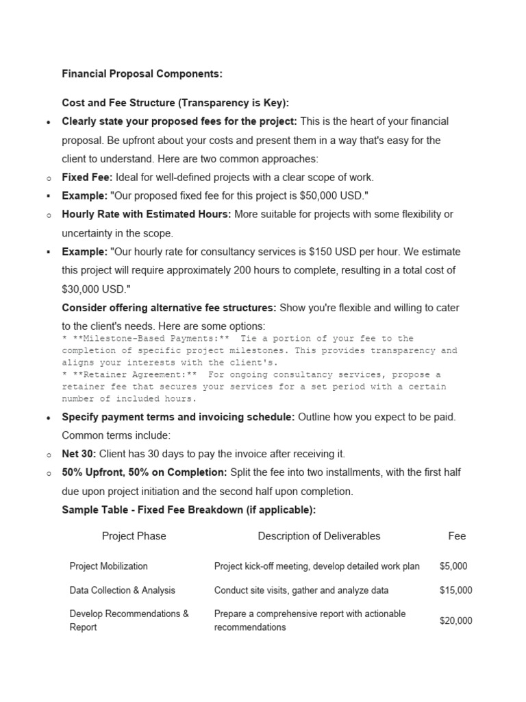 Financial Proposal Essentials for Consultants | PDF | Consultant | Fee
