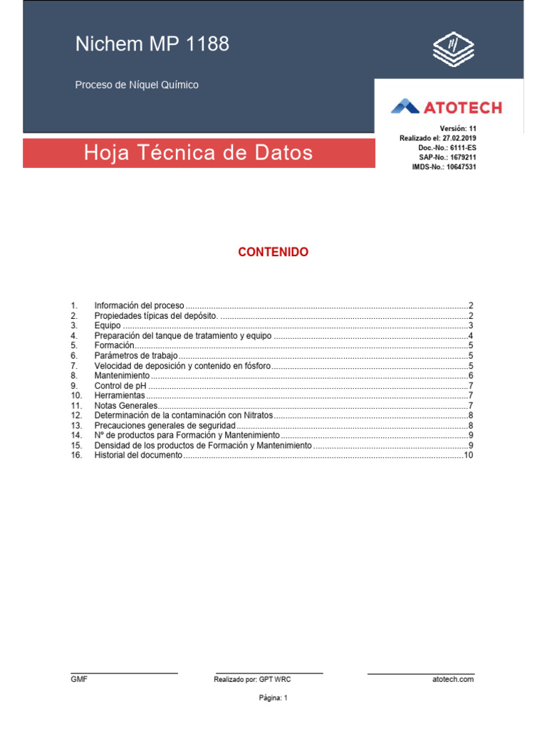 Nichem 1188 V11 (6060) | Descargar gratis PDF | Acero | Ácido nítrico