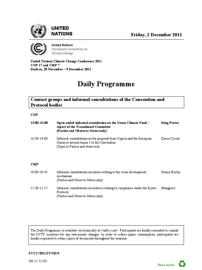 UNFCCC Daily Programme - 2nd December | PDF | United Nations Framework ...