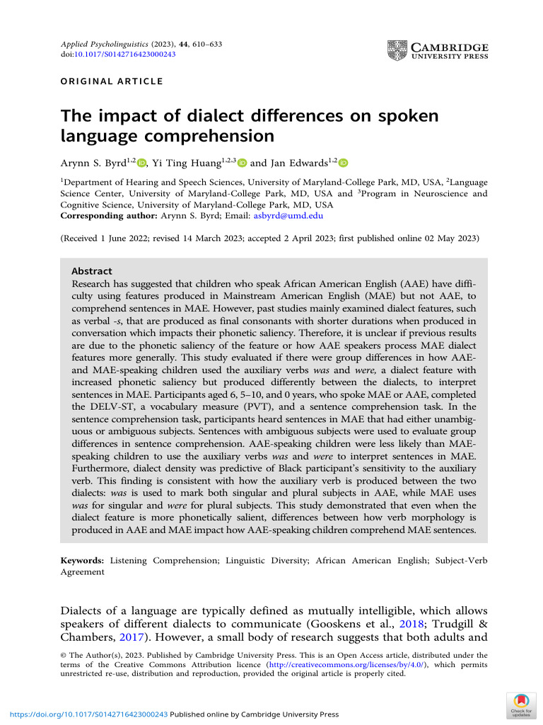 The Impact of Dialect Differences On Spoken Language Comprehension ...
