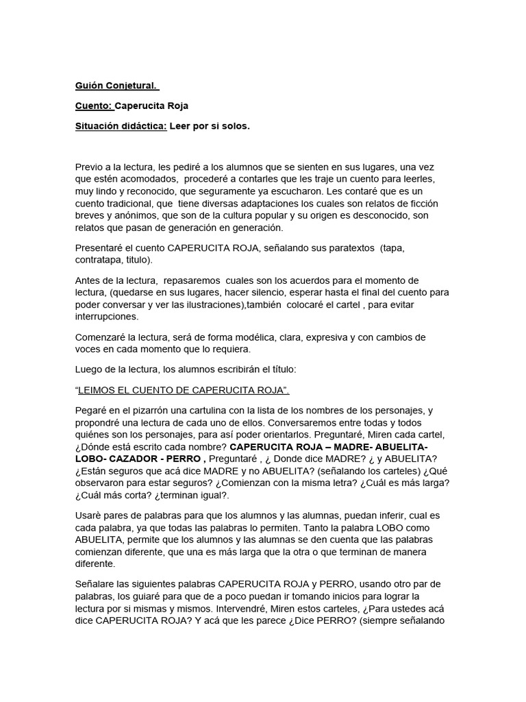 Guión Conjetural Escribir X Si Solos | PDF | Caperucita Roja | Cuentos