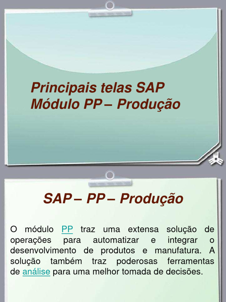 Principais Telas SAP Modulo PP Producao | Download grátis PDF | Informática