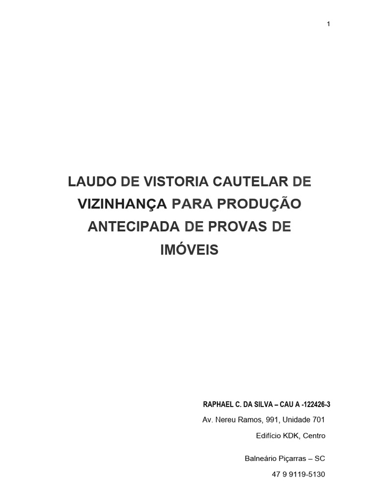 Laudo de Vistoria Cautelar de Vizinhança | PDF | Engenharia | Construção
