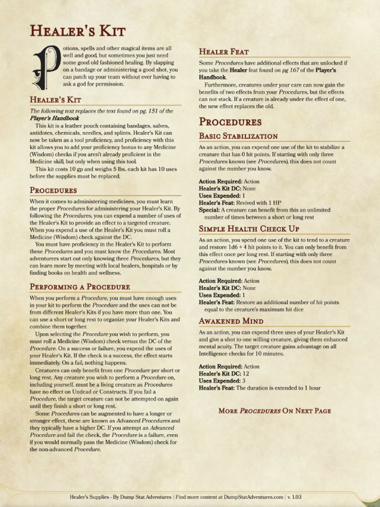 Healer's Kit Procedures | PDF