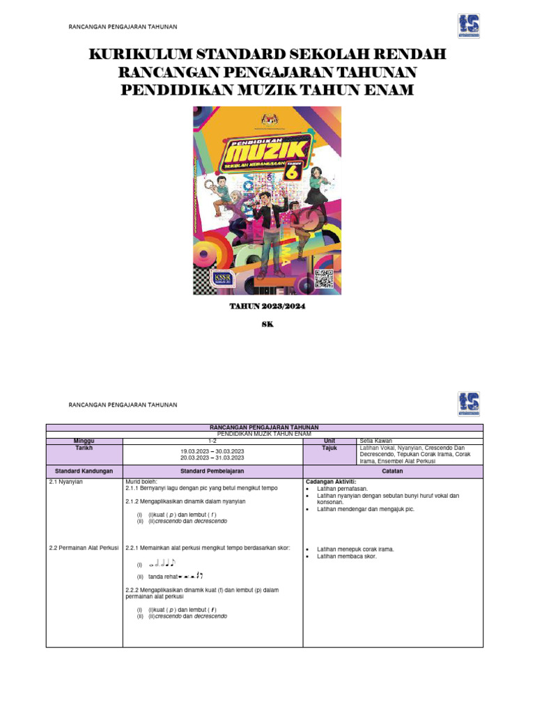 RPT 2023 - 2024 Muzik T6 | PDF