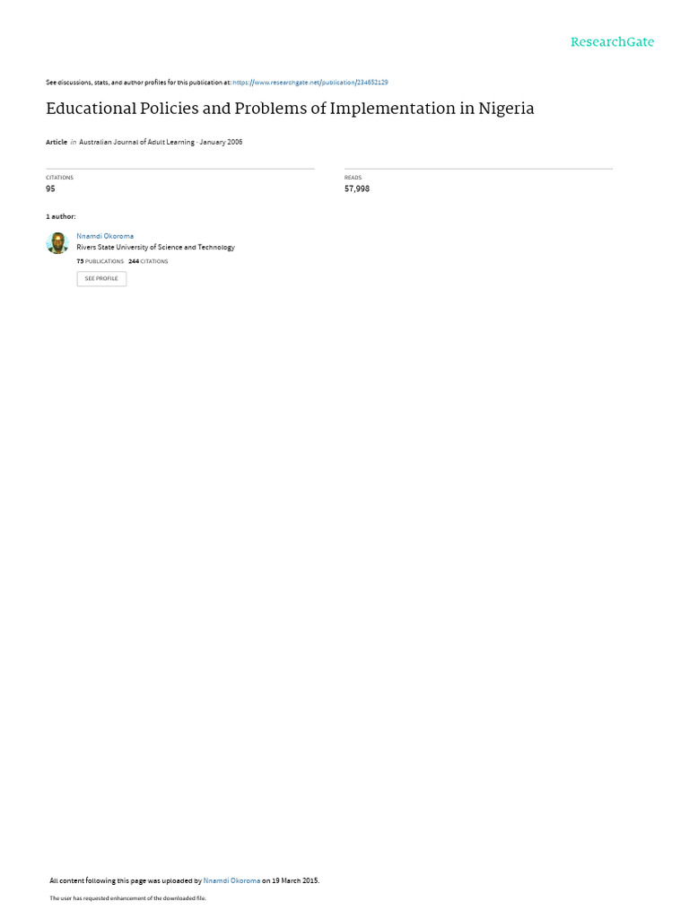 Educational Policies and Problems of Implementation in Nigeria | PDF ...