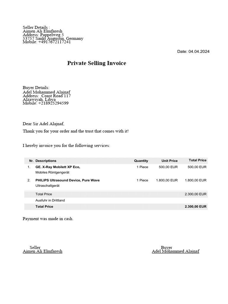 Private Selling Invoice | PDF