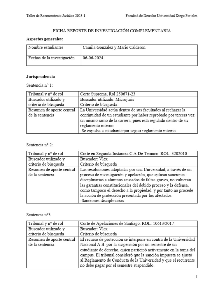 Ficha InvestigaciÃ N Complementaria | PDF | Universidad | Sentencia (ley)