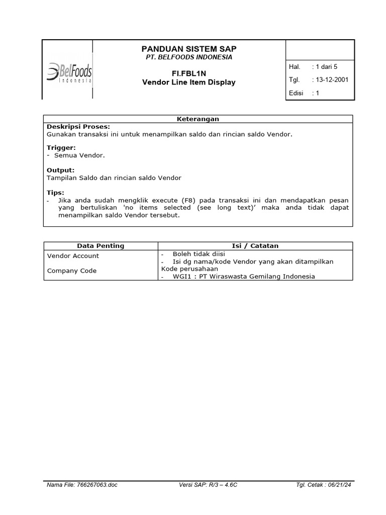 UM - bf.FI.07 (Vendor Line Item Display) - FBL1N | PDF